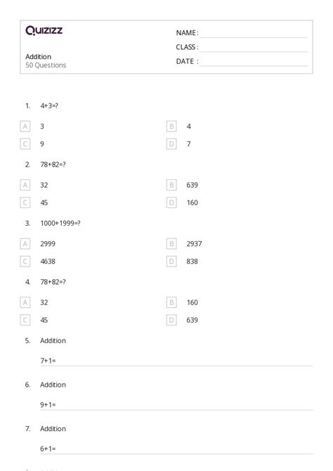 Addition Within Worksheets For Th Year On Quizizz Free Printable