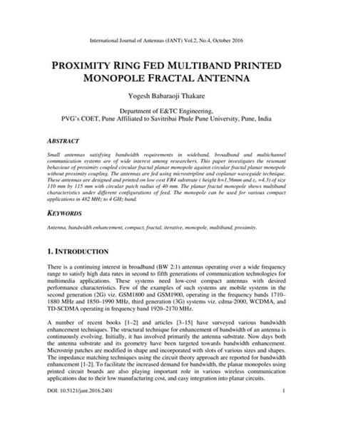 Proximity Ring Fed Multiband Printed Monopole Fractal Antenna Pdf