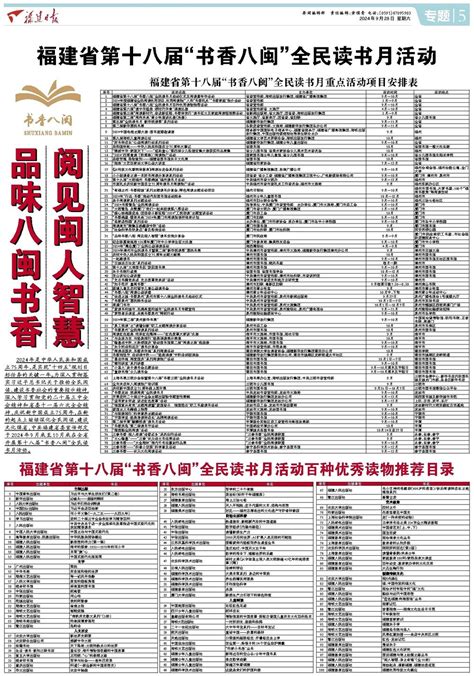福建省第十八届“书香八闽”全民读书月重点活动项目安排表 福建日报数字报