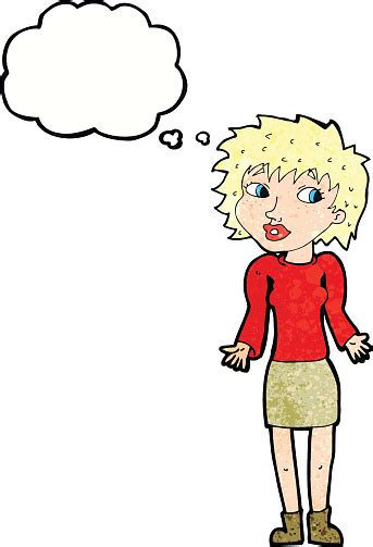 말풍선이 있고 어깨를 으쓱하는 여자 만화 캐릭터 그리기에 대한 스톡 벡터 아트 및 기타 이미지 그리기 낙서 드로잉 말풍선 Istock