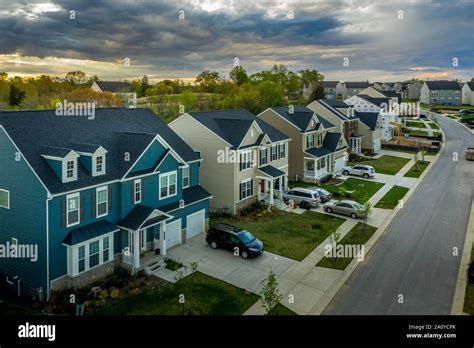 Aerial Landscape Of Typical American New Construction Neighborhood In