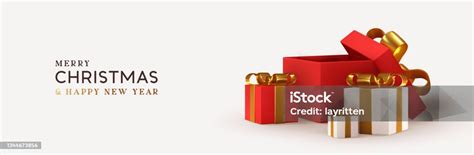크리스마스 빨간 더미 빈 오픈 선물 상자 템플릿 Xmas 디자인 사실적인 장식 개체 판매 배너 깜짝 포스터 전단지 및 브로셔
