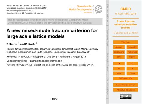 Pdf A New Mixed Mode Fracture Criterion For Large Scale Lattice Models