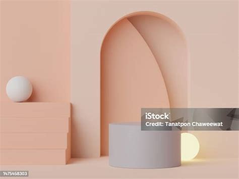 지구 색조 테마가 있는 흰색 빈 연단의 파스텔 최소 장면의 3d 렌더링 음소거 된 포화 된 색상 간단한 기하학적 모양 디자인 0