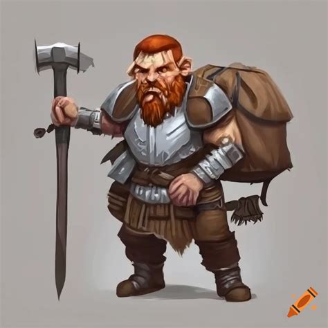 Male Dwarf Fighter With A Large Rucksack Of Tools And Armor Pieces On