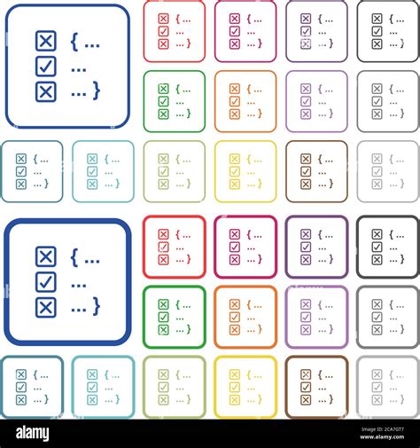 Source Code Checking Color Flat Icons In Rounded Square Frames Thin And Thick Versions Included