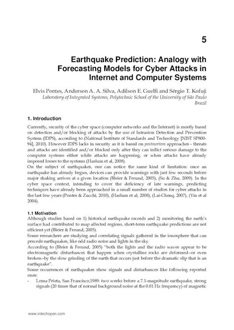Pdf Earthquake Prediction Analogy With Forecasting Models For Cyber