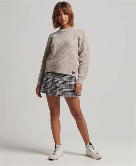 Womens Tweed Ribbed Crew Neck Jumper In Ecru Tweed Superdry Uk