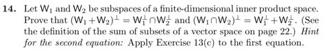 Solved 14 Let W1 And W2 Be Subspaces Of A