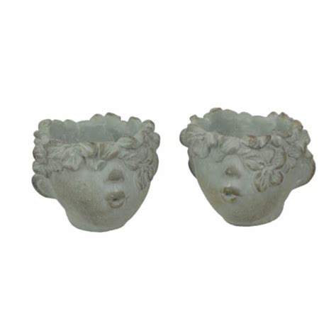 Mayrich Set Of 2 Pucker Up Concrete Head Kissing Face Mini Planter
