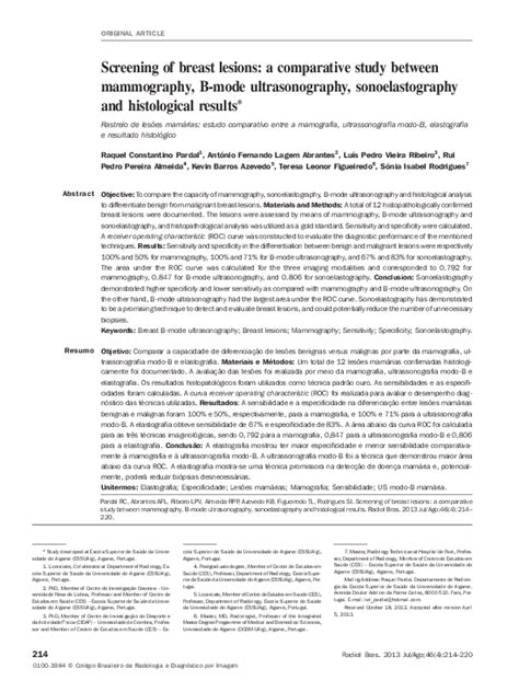 Pdf Screening Of Breast Lesions A Comparative Study Between