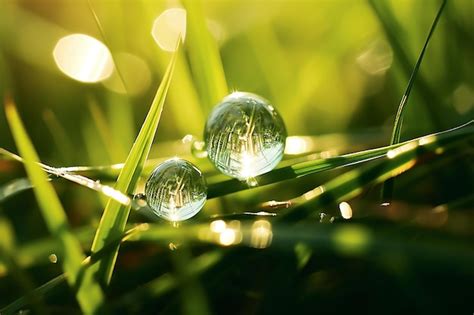Premium Ai Image Water Drop Sparkle On Grass Blade