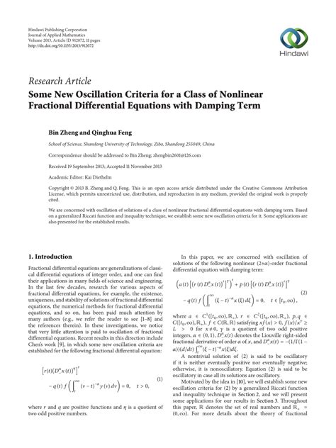Pdf Some New Oscillation Criteria For A Class Of Nonlinear Fractional