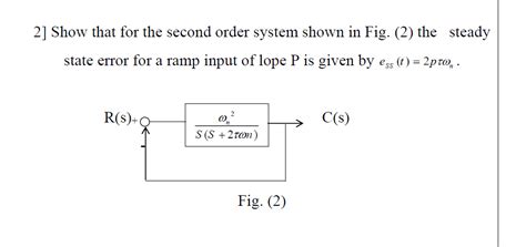 Solved 2 Show That For The Second Order System Shown In Chegg Com