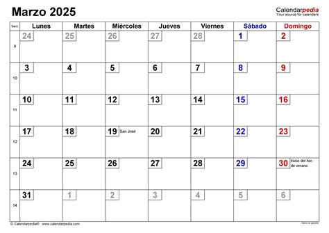 Calendario Marzo 2025 En Word Excel Y Pdf Calendarpedia