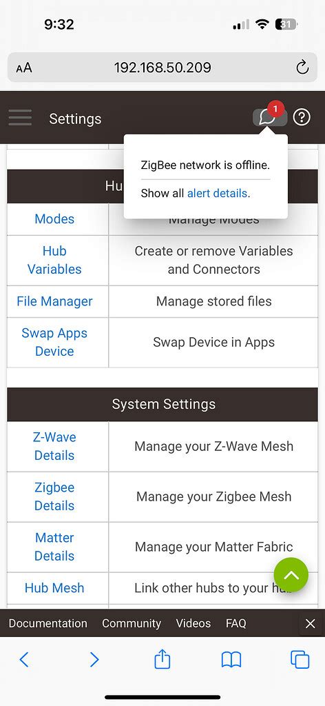 zigbee network offline devices hubitat