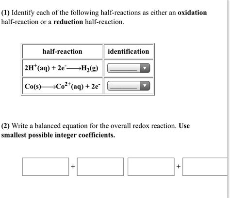 Solved Identify Each Of The Following Half Reactions As Either An