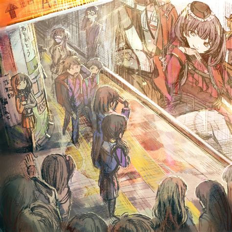 Safebooru Ad Backpack Bag Bangs Black Hair Cellphone Crowd Crowded