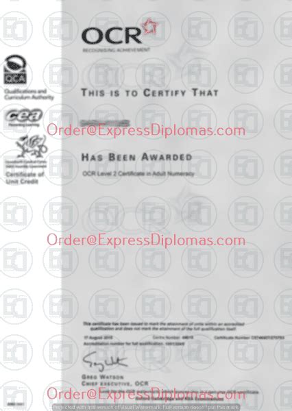 Ocr Level 2 Numeracy Certificate Replica 2007 Adult Numeracy