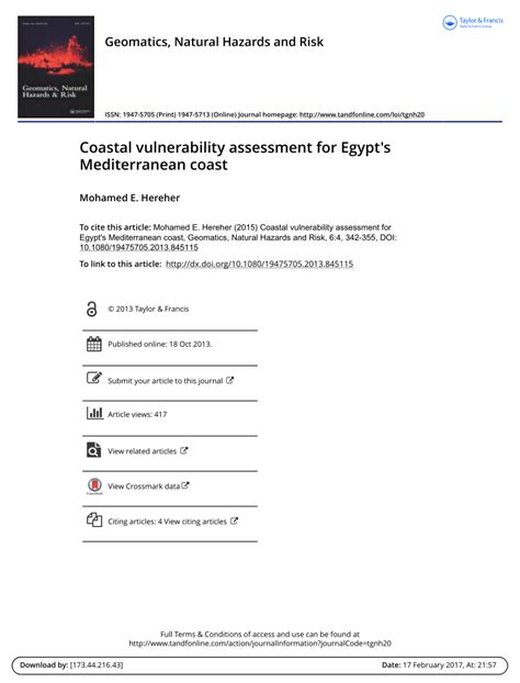 Pdf Coastal Vulnerability Assessment For Egypts Mediterranean Coast