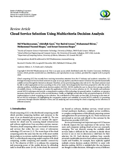 Pdf Cloud Service Selection Using Multicriteria Decision Analysis Muhammad Shiraz