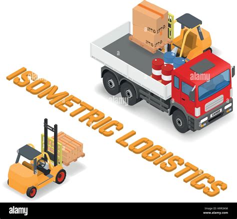 Process Of Loading And Unloading The Trucks With A Forklift Isometric Vector Illustration
