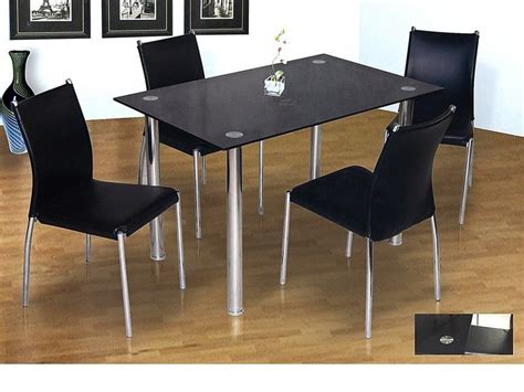 Stylish Black Glass And Chrome Dining Table And 4 Chairs Homegenies