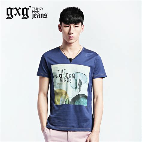 【特卖】gxg1978男装2015新款夏装男士潮修身休闲印花v领32544354gxgjeans耐谱顿专卖店
