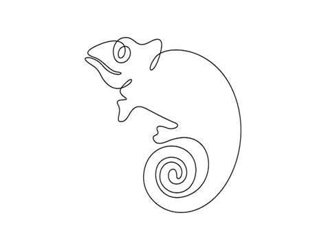 카멜레온 단일 연속 라인 드로잉 프리미엄 일러스트레이션 프리미엄 벡터