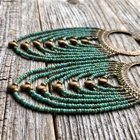 Looped Fringe Hoop Earrings In Turquoise Handwoven Seed Bead Etsy