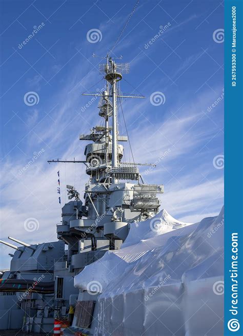 The Uss Alabama Battleship With Blue Sky At Uss Alabama Battleship
