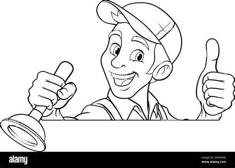 Plumber Plunger Tool Cartoon Plumbing Man Handyman Stock Vector Image