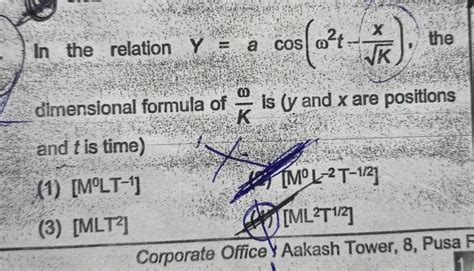 In The Relation Y A Cos Left Omega {2} T Frac{x}{ Sqrt{k}} Right Th