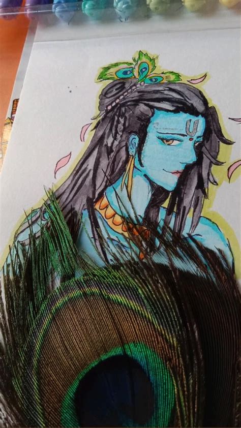 Krishna Anime Style Art Drawing Markers Wallpaper Hindu Art Indian Art Art Drawings