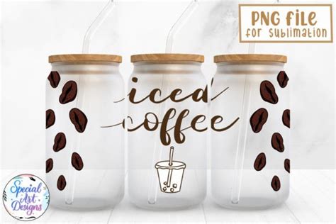 Iced Coffee 16 Oz Libbey Glass Wrap Graphic By