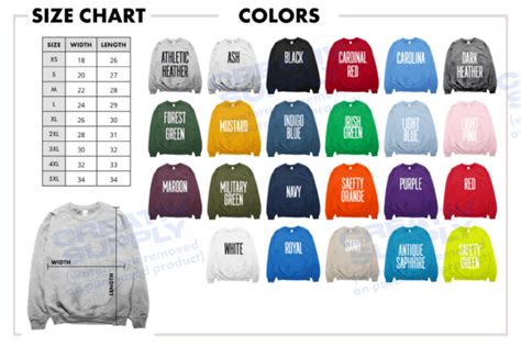 Size Color Chart Gildan 18000 Sweatshirt Graphic By Creativsupply
