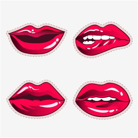 Gambar Bibir Merah Panas Mengkilap Set Desain Karakter Stiker Seksi Dan