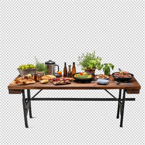 Стол для пикника в саду и скамейки изолированные на прозрачном фоне Премиум Ai