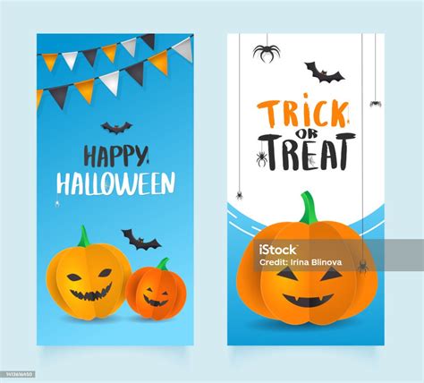 할로윈 얼굴이있는 3d 종이 호박이있는 컬렉션 템플릿 전단지 배너 브로셔 가을에 대한 스톡 벡터 아트 및 기타 이미지 가을 안개 10월 Istock