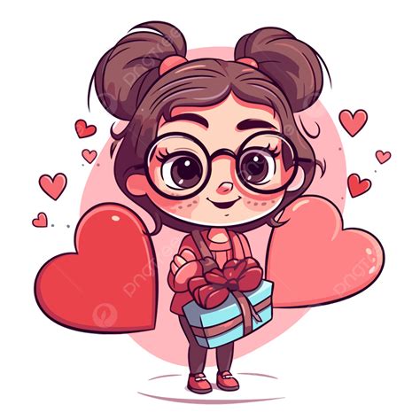 Selamat Hari Valentine Vektor Clipart Stiker Gadis Cantik Dengan