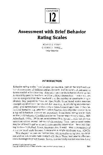 Pdf Assessment With Brief Behavior Rating Scales