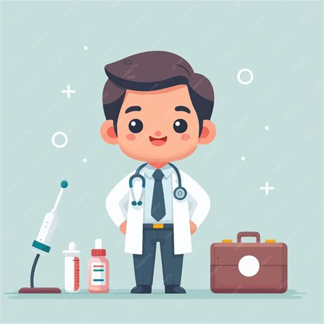 미니멀한 배경을 가진 귀여운 의사의 평평한 일러스트레이션 프리미엄 벡터