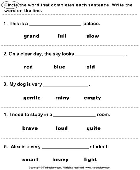 Circle The Correct Adjective Turtle Diary Worksheet