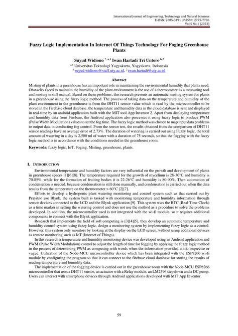 Pdf Fuzzy Logic Implementation In Internet Of Things Technology For