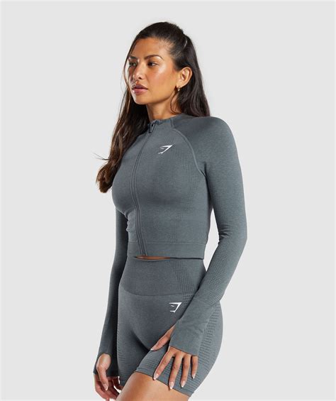 Gymshark Vital Seamless Midi Zip Up Jacket Strong Grey Marl Gymshark