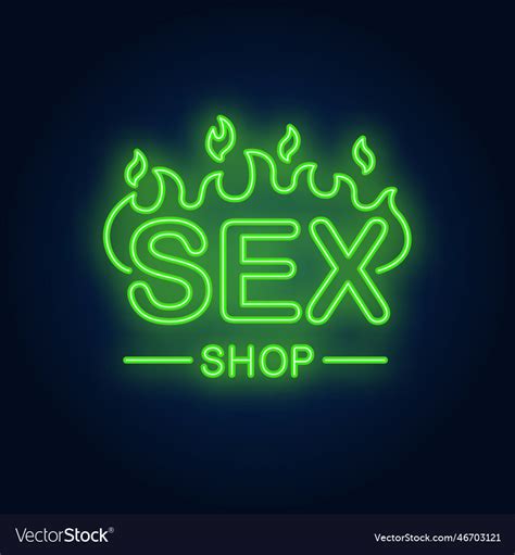 Sex Shop Lettering On Fire Neon Sign On Brick Vector Image