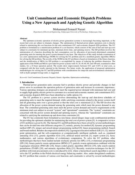 (PDF) Unit Commitment and Economic Dispatch Problems Using a New ...