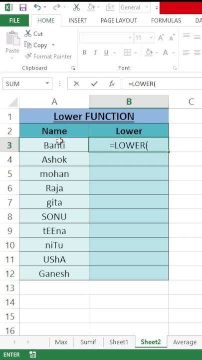 excel lower function in 30 secs excel exceltutorial office365