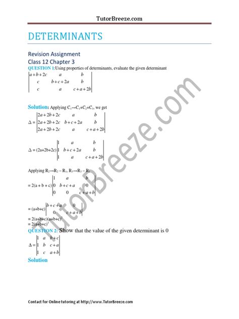 4determinants Assignment Solutions Pdf Determinant Matrix Mathematics