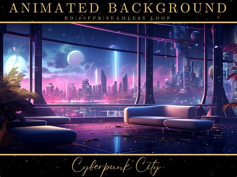 Vtuber Animated Background Cozy Lofi Ambience Neon Cyberpunk City